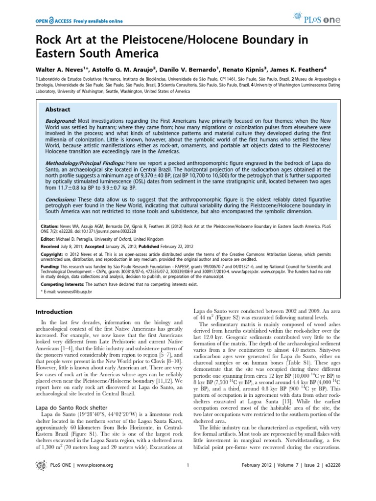 Rock Art at The Pleistocene/Holocene Boundary in Eastern South America ...