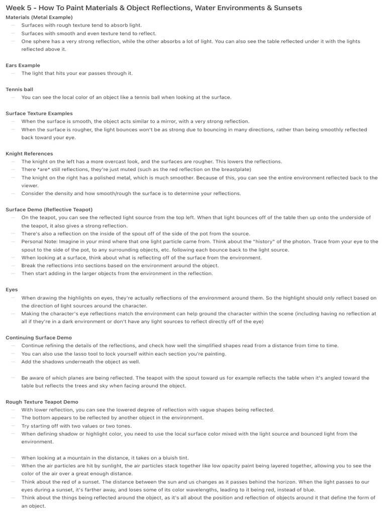 Week 5 - How To Paint Materials Object Reflections Underwater Environments Sunsets | PDF | Color ...