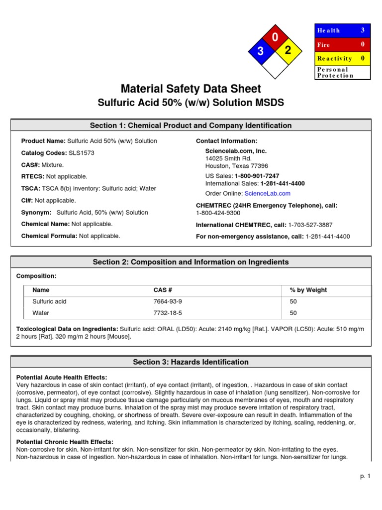 Sulfuric Acid Msds