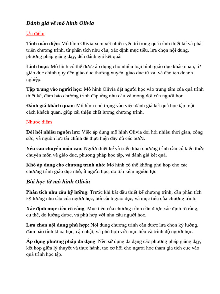 Mô Hình Olivia | PDF