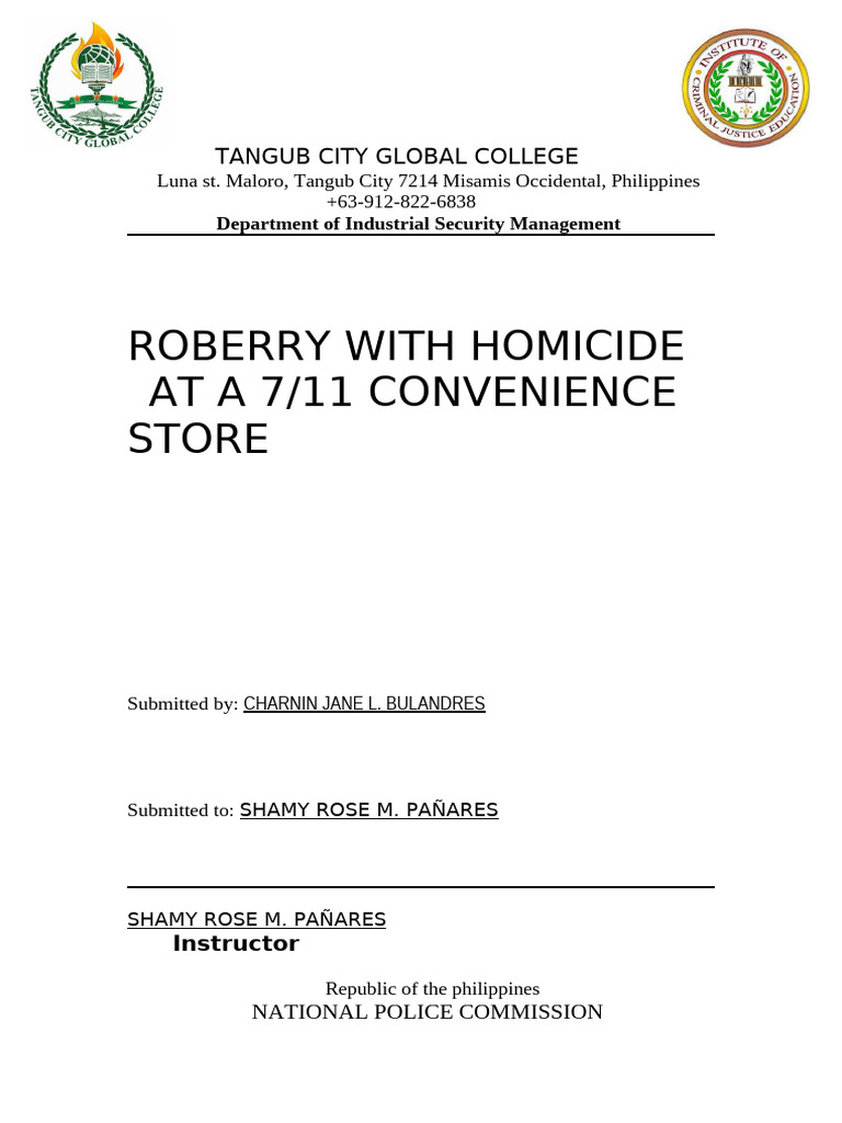 Robbery with Homicide at 7/11 Tangub City | PDF | Crime Scene ...