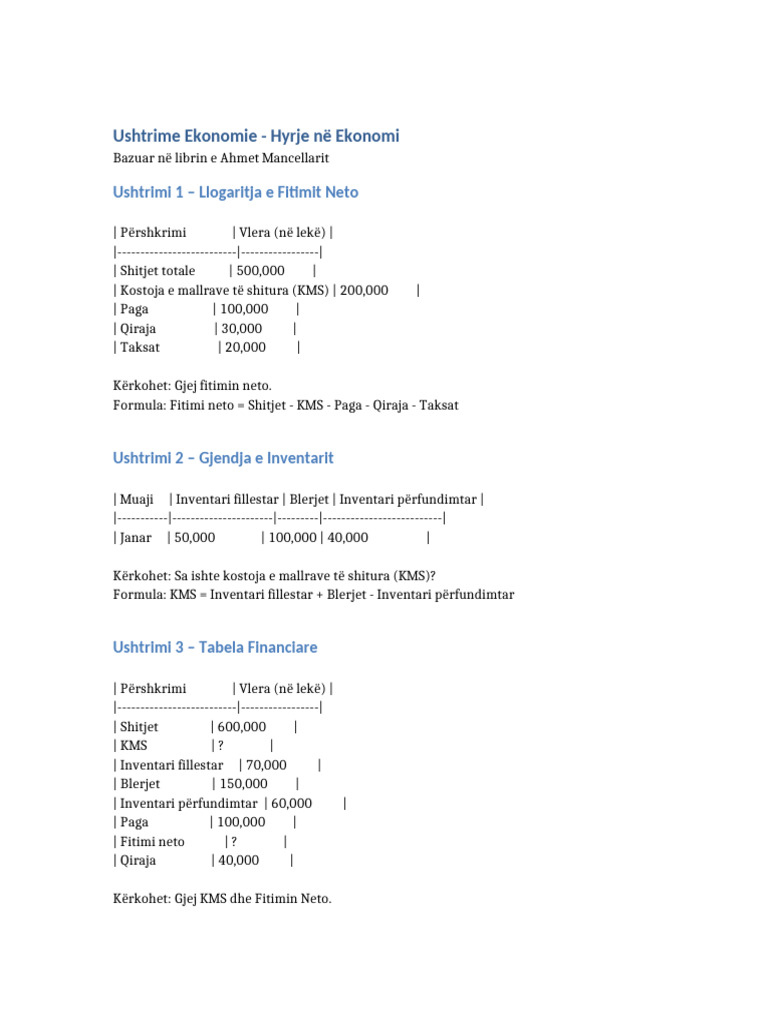 Ushtrime Ekonomi Mancellari | PDF
