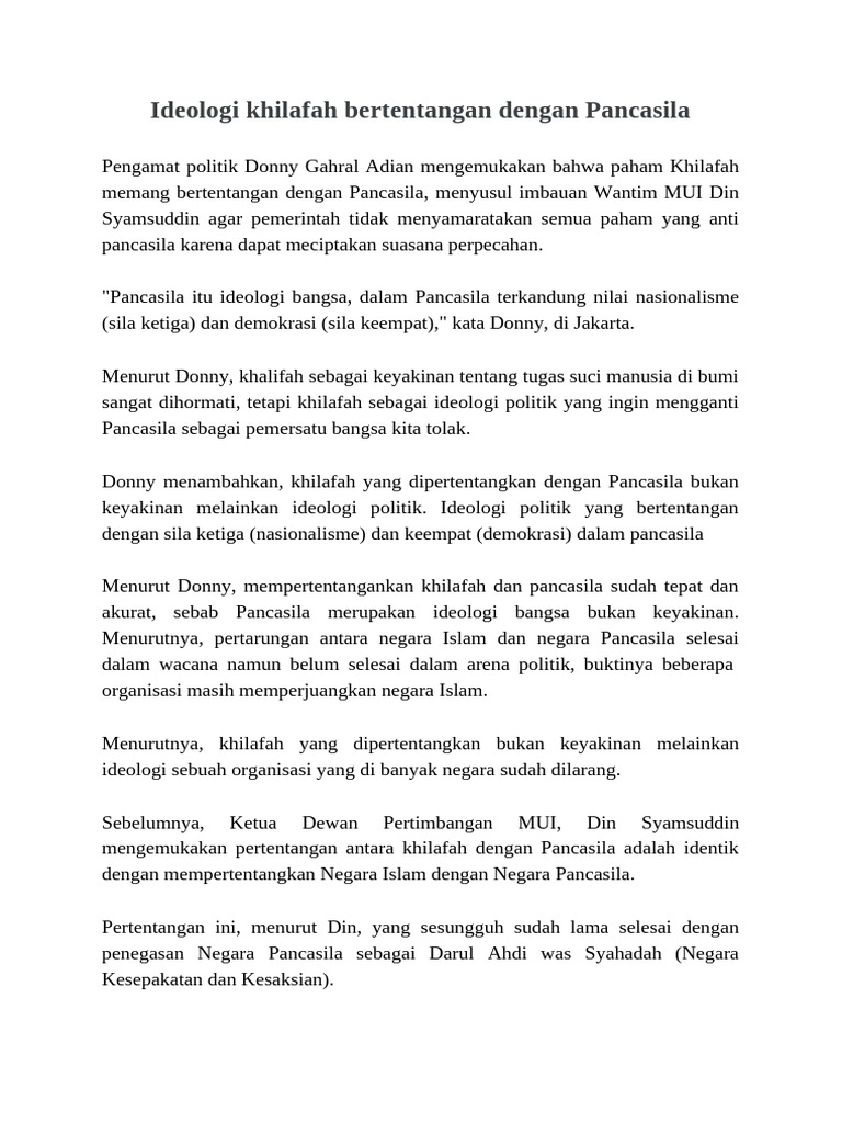Khilafah vs Pancasila: Pertentangan Ideologi | PDF