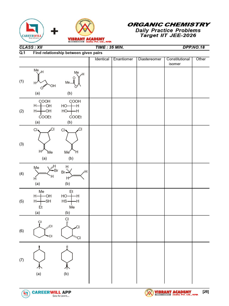 DPP Without Answer (1-30) Isomerism (Part-02) | PDF | Chirality (Chemistry) | Physical Sciences