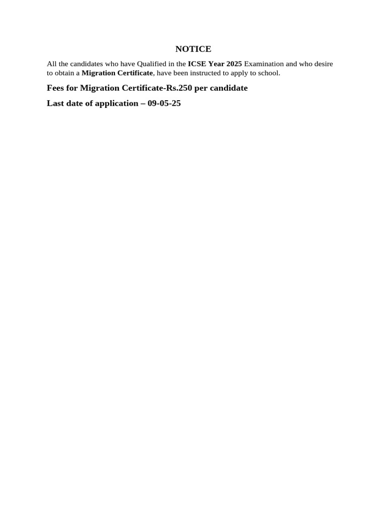 Notice For Migration Certificate | PDF