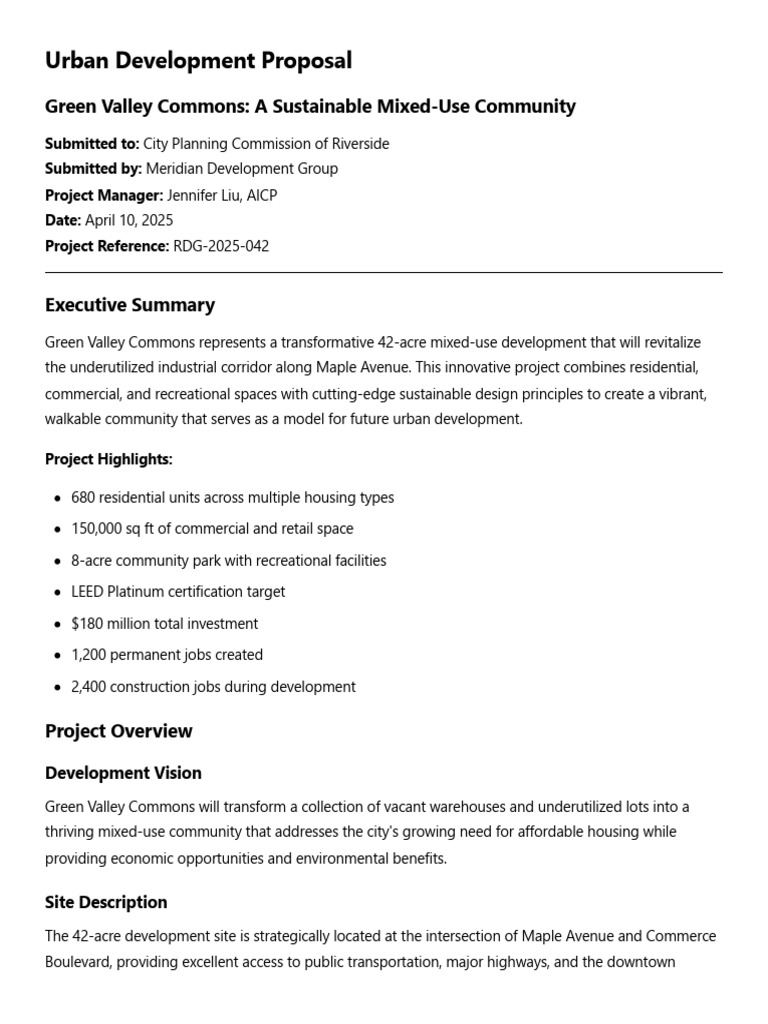 Urban Development Proposal - Green Valley Commons | PDF | Affordable ...