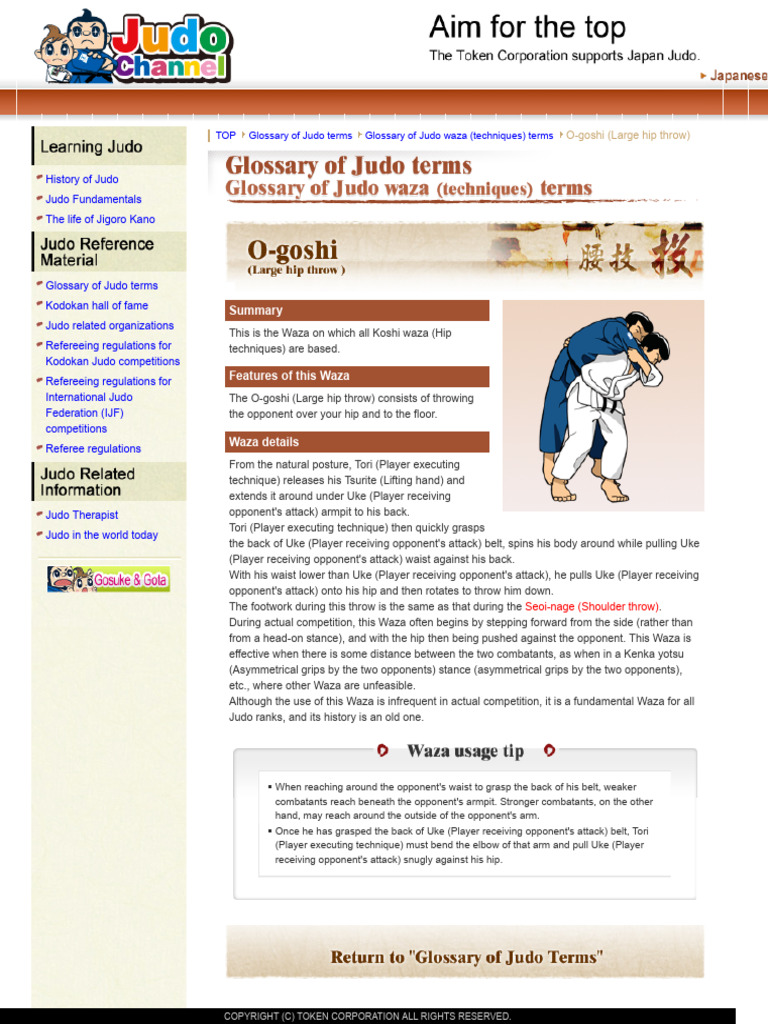 Glossary of Judo Waza (Techniques) Terms O-Goshi (Large Hip Throw) Judo ...