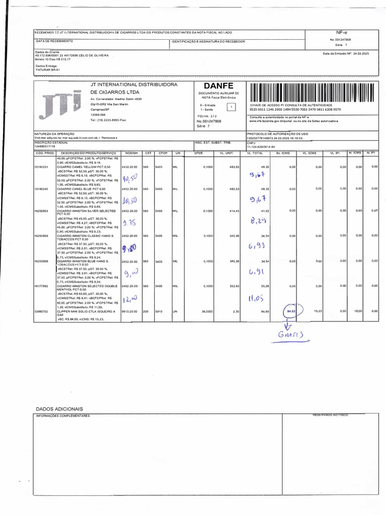 Nota Fiscal de Cigarros e Isqueiros | PDF | Documentos empresariais ...
