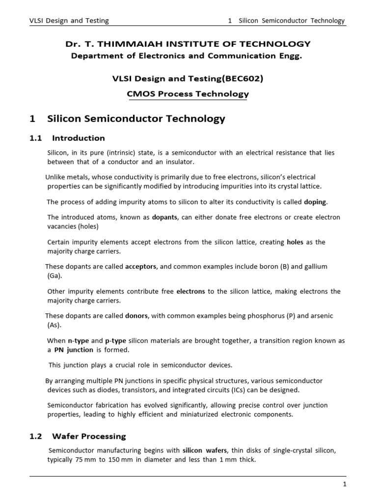 BEC603- Module 3- Part 1 - CMOS Process Technology (1) | PDF | Mosfet | Field Effect Transistor