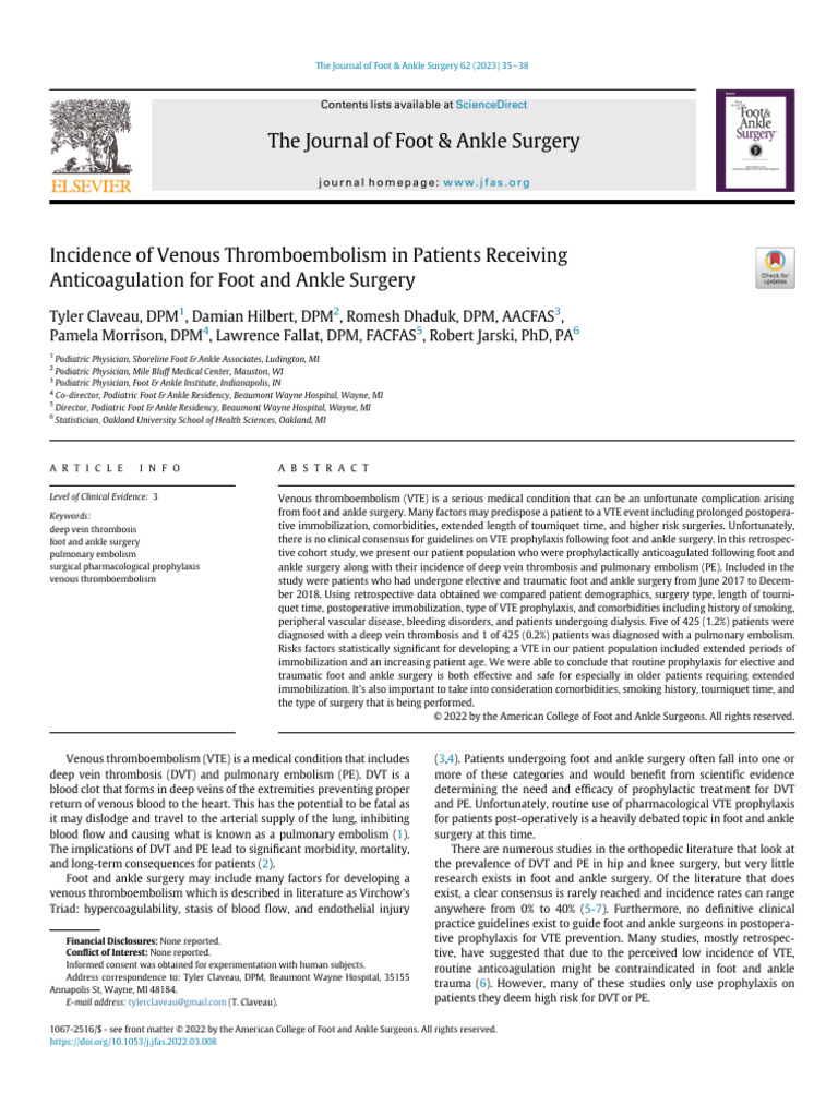 Incidence of Venous Thromboembolism in Patients Receiving ...