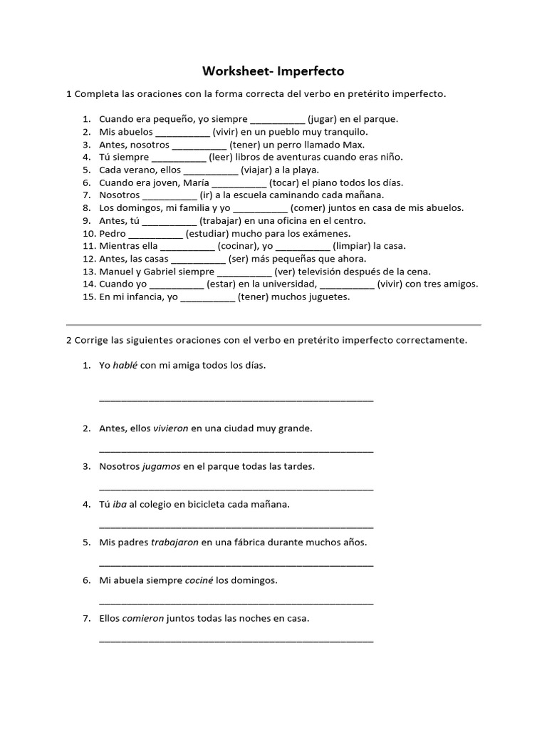 Worksheet Imperfecto | PDF