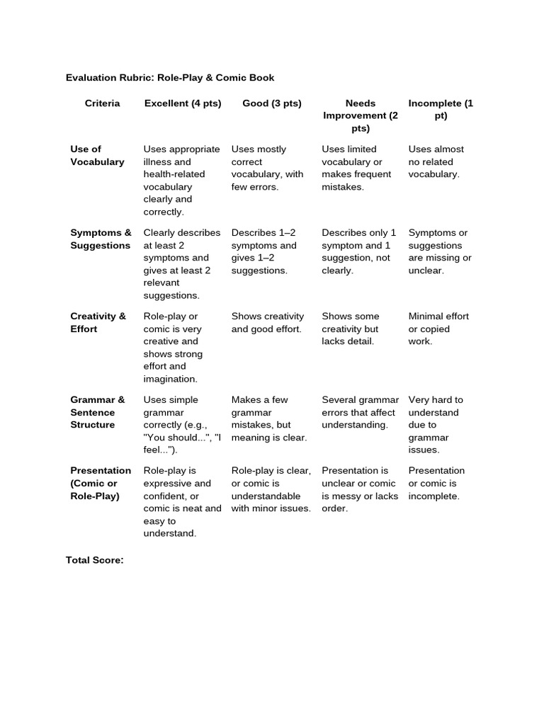 Role-play and comic rubric | PDF