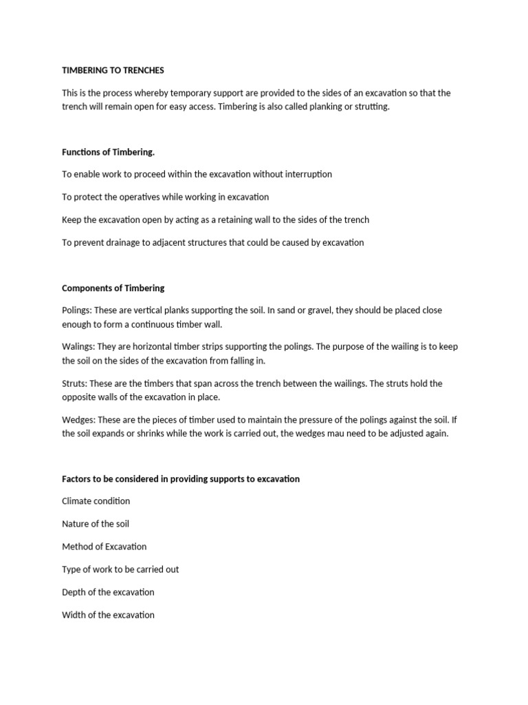 Timbering To Trenches | PDF | Deep Foundation | Lumber