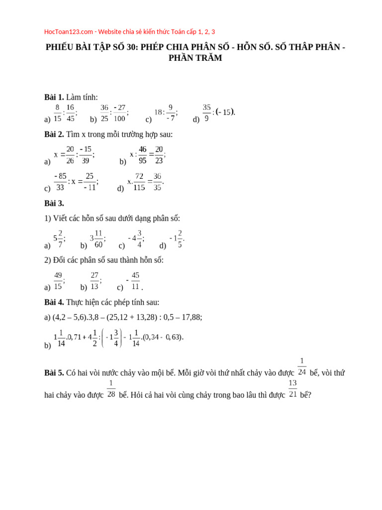 Toan 6 Phieu Bai Tap Tuan 30 | PDF