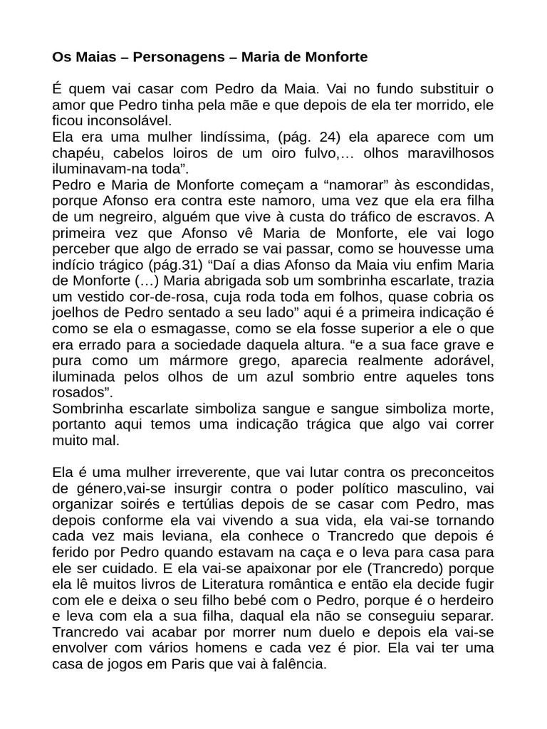 Os Maias - Personagens - Maria de Monforte | PDF