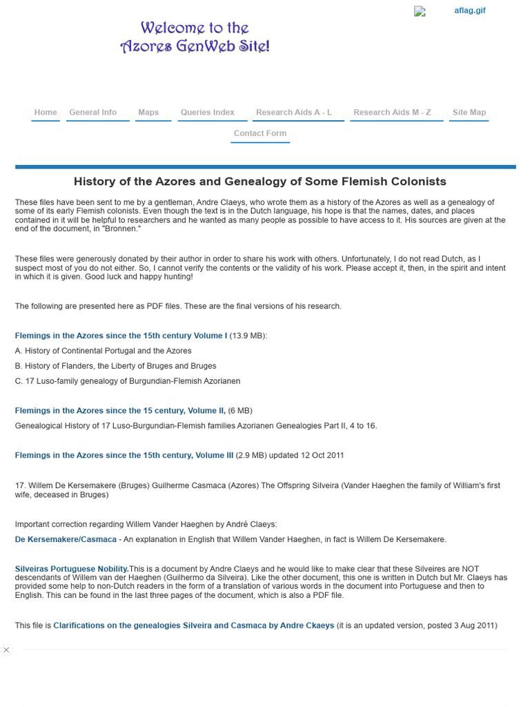 History of The Azores and Genealogy of Some Flemish Colonists - Welcome ...