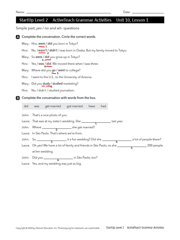 ActiveTeach Level 2 Grammar Exercises | PDF | Syntax | Grammar