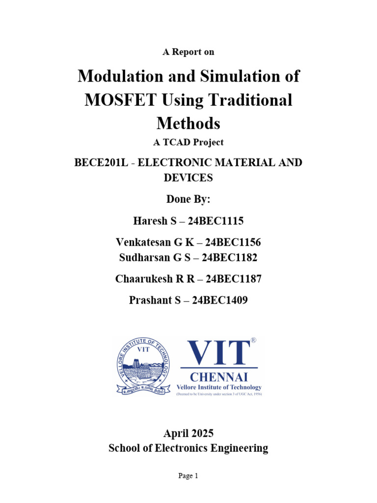 VIT TCAD Project Report | PDF | Mosfet | Field Effect Transistor