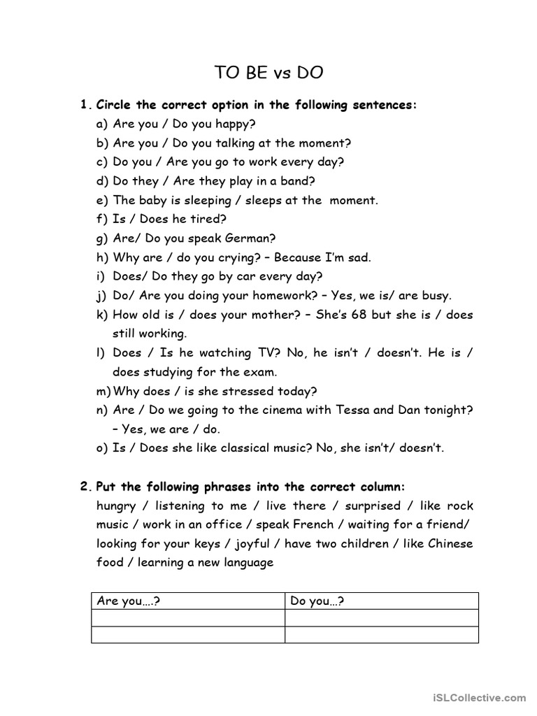 TO BE Vs DO - DOES | PDF
