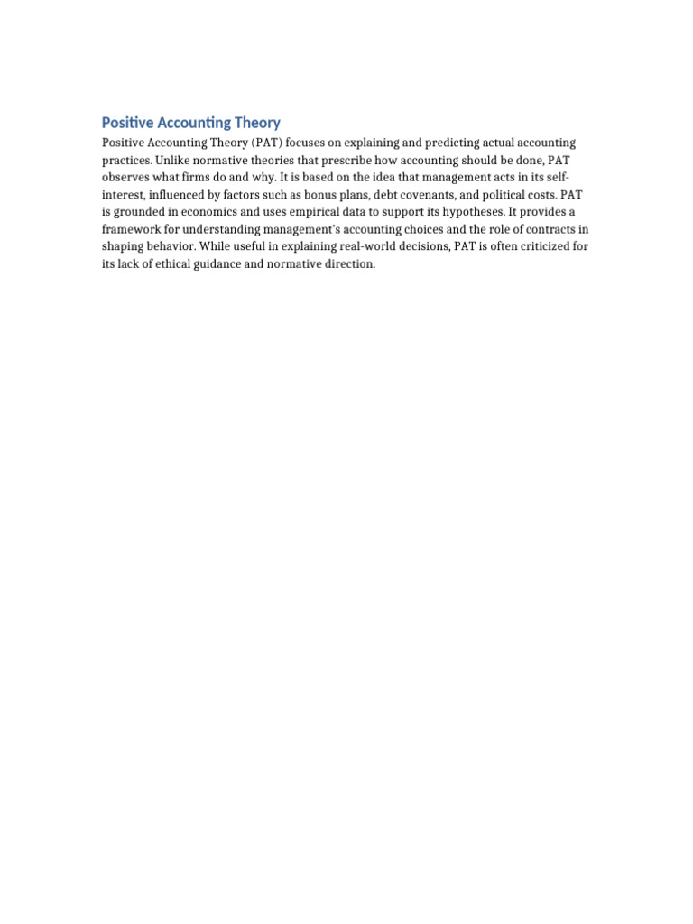 Positive Accounting Theory | PDF