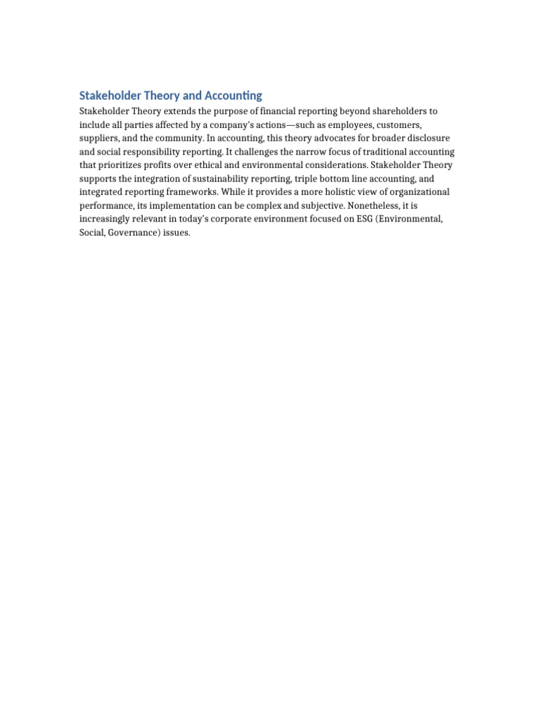 Stakeholder Theory and Accounting | PDF