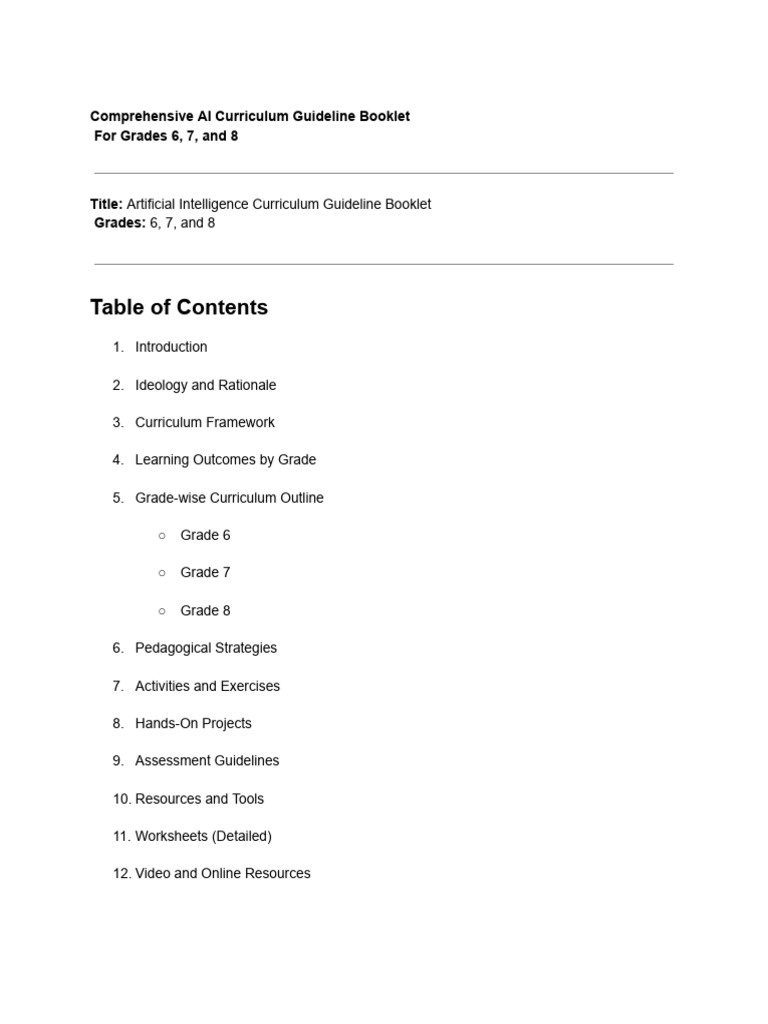 Comprehensive AI Curriculum Guideline Booklet | PDF | Artificial ...