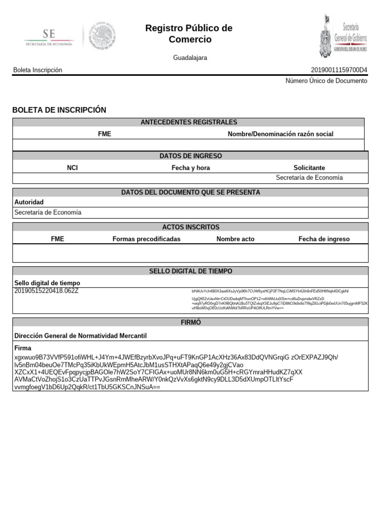 Boleta Inscripcion Al Registro - Publico | PDF