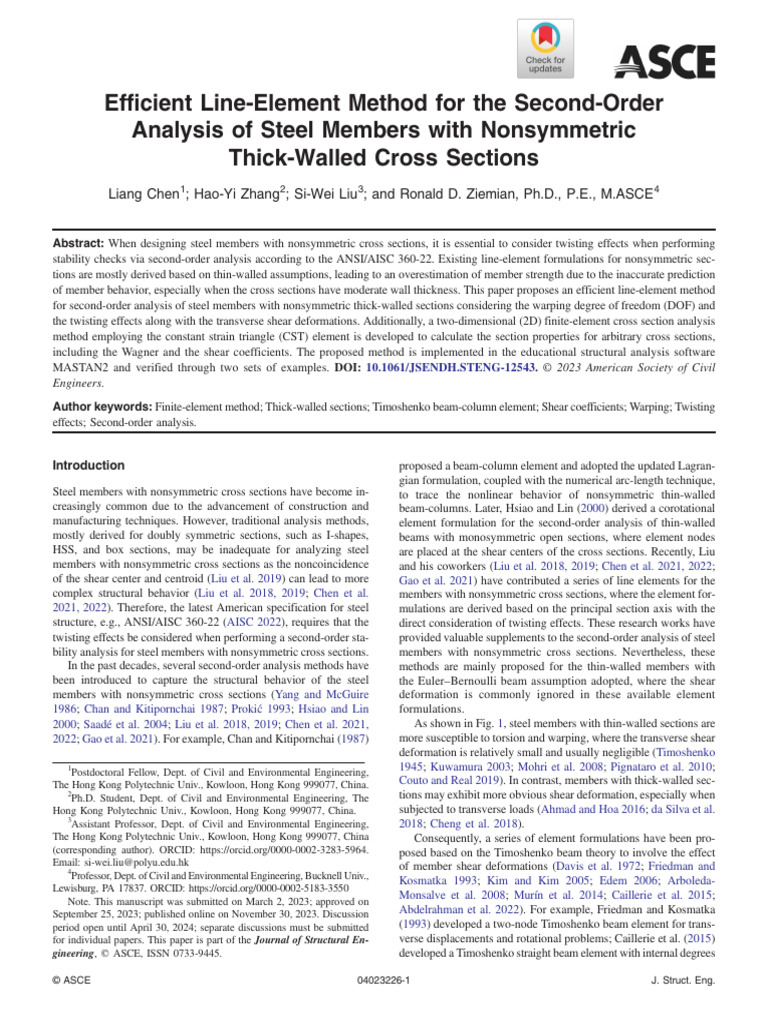 Chen Et Al. (2024) - Line Element Thick Walled Nonsymmetric Cross Section | PDF | Beam ...