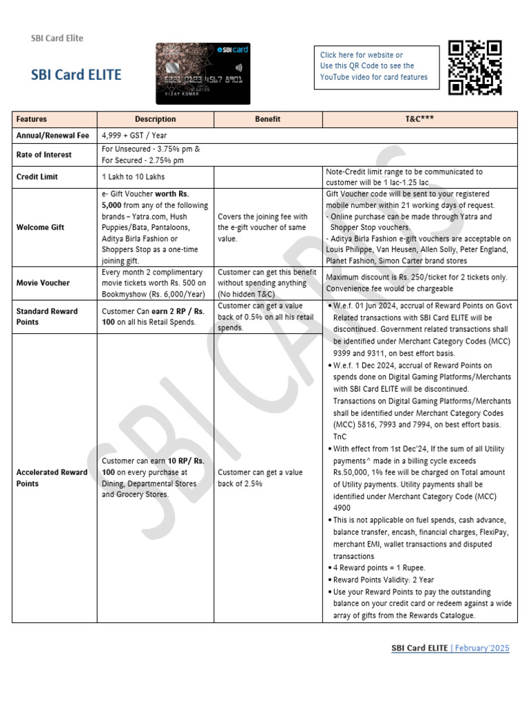SBI Card Elite Features & Benefits 2025 | PDF | Credit Card | Airport ...
