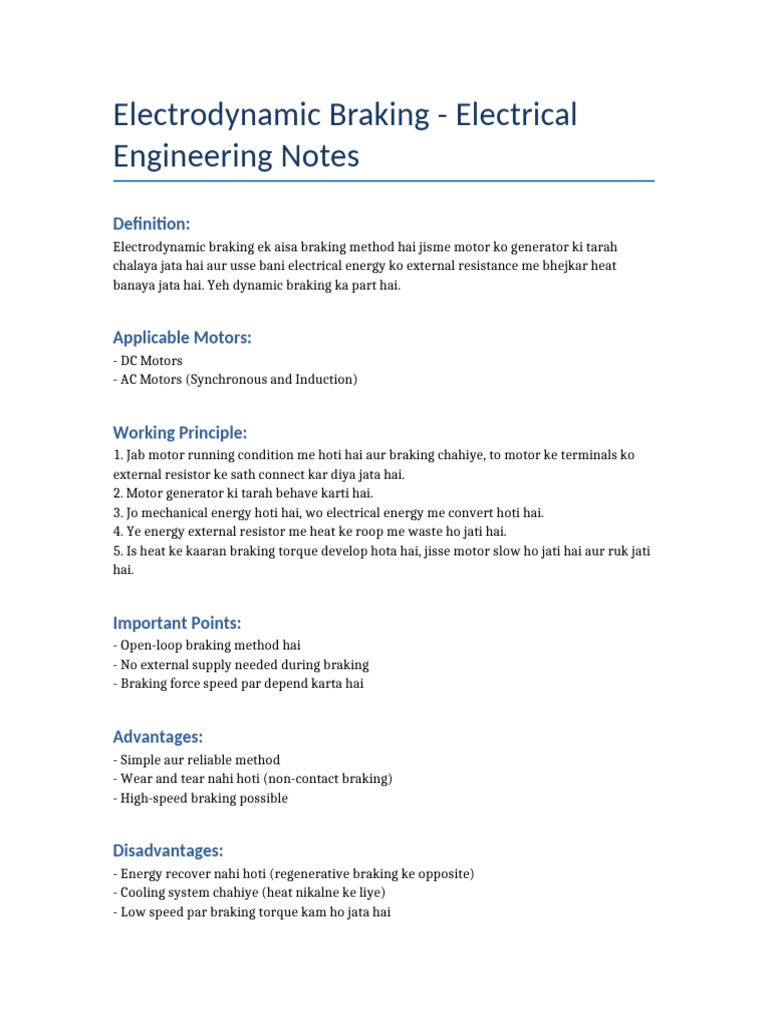 Electrodynamic Braking EE Notes Sumit | PDF