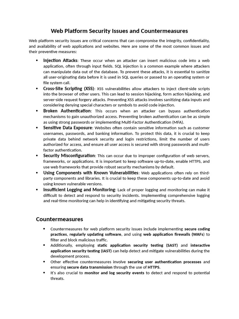 Web Platform Security Issues and Countermeasures | PDF | Security ...