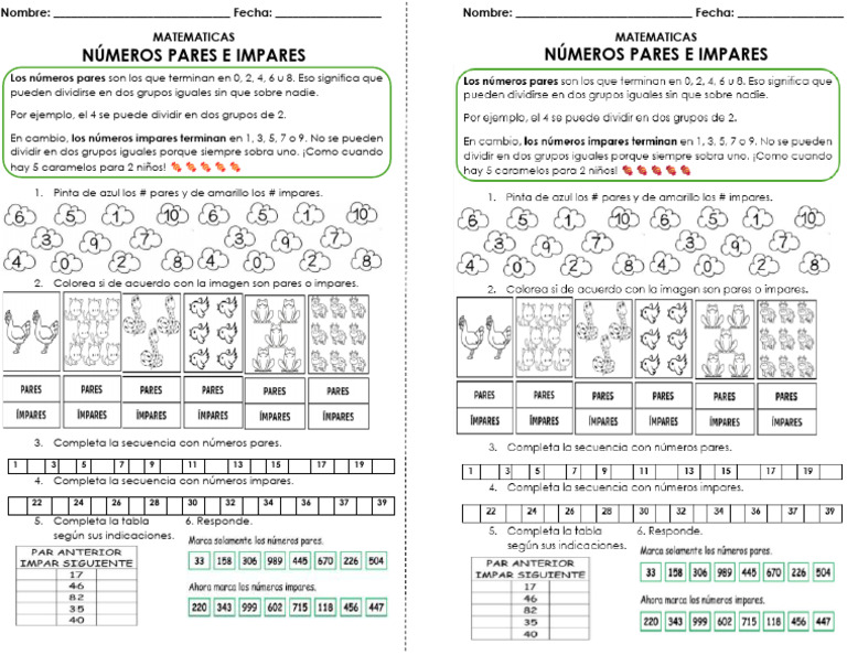 Ficha 7 - Numeros Pares e Impares | PDF