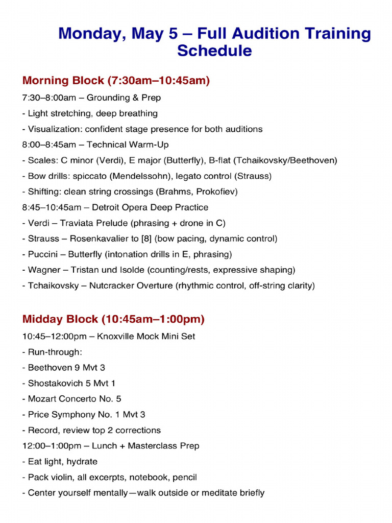 Audition Week Schedule | PDF