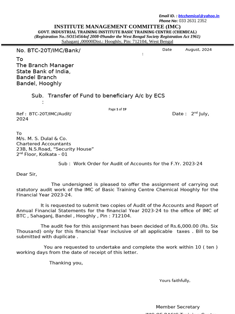 Letter Head+Imc BTC Letterhead | PDF | Audit | Financial Services
