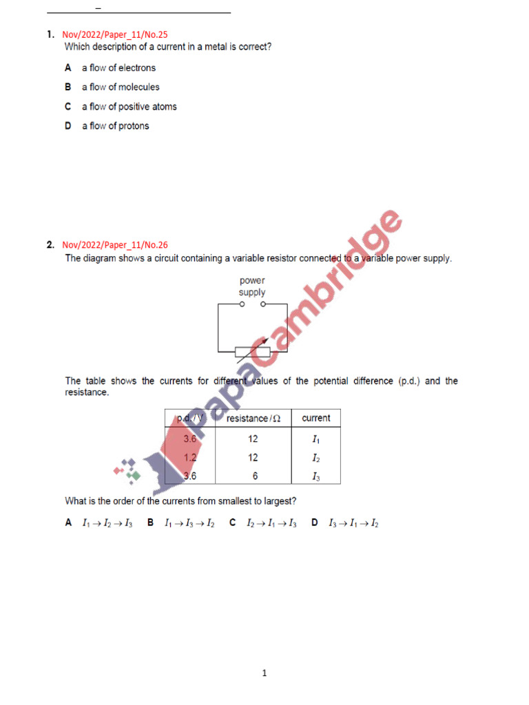 2022 N Electricity Igcse Physics 0625 | PDF