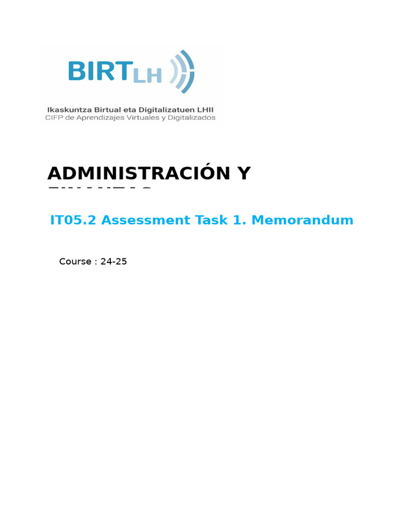 Oleaga Hermosilla Blanca ITIT05.2 Assessment Task 1 Memorandum | PDF ...