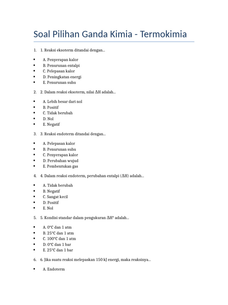 Soal Termokimia 20 Soal | PDF