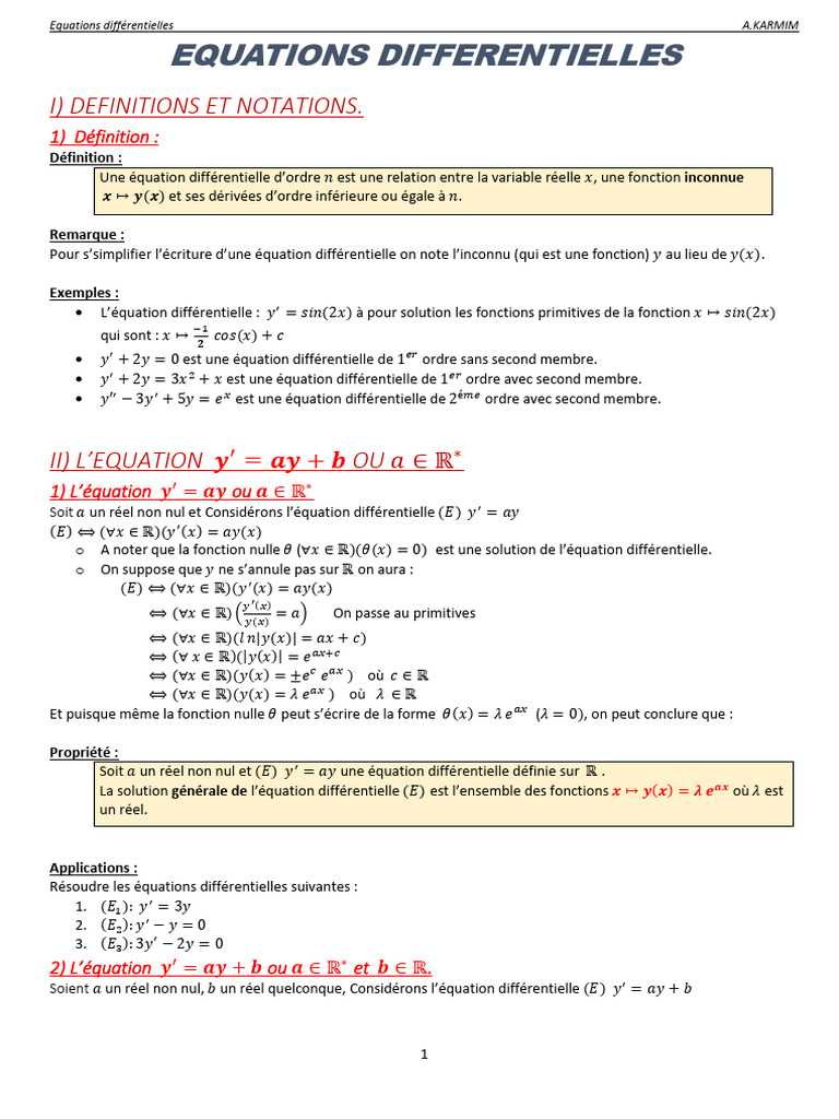 Equations Differentielles Cours 1 1 | PDF | Équations | Équation différentielle ordinaire