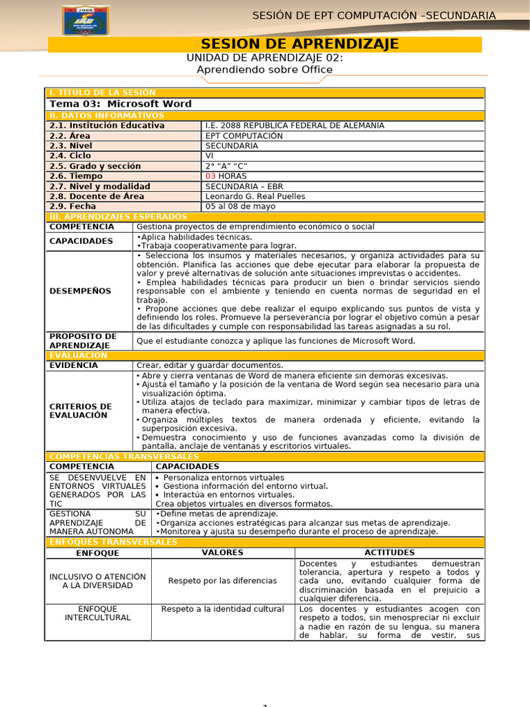 Sesion Actv 01 Ept Computacion 2025 | PDF | Enseñando | Aprendizaje