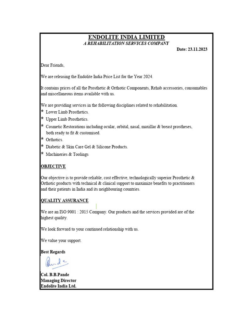 Endolite India 2024 Price List | PDF | Prosthesis | Amputation