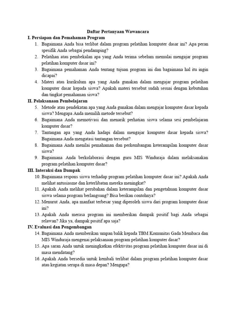 Daftar Pertanyaan Wawancara | PDF