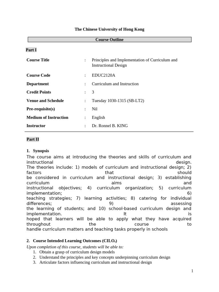 Course Outline Jan2025 | PDF | Instructional Design | Curriculum