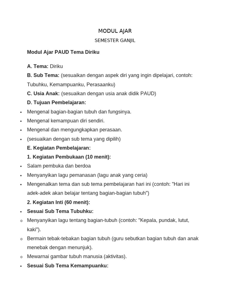 MODUL AJAR PAUD KB Tunas Muda 2024 | PDF