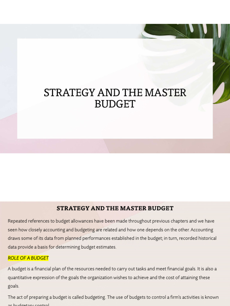 Strategy and The Master Budget | PDF | Budget | Equity (Finance)