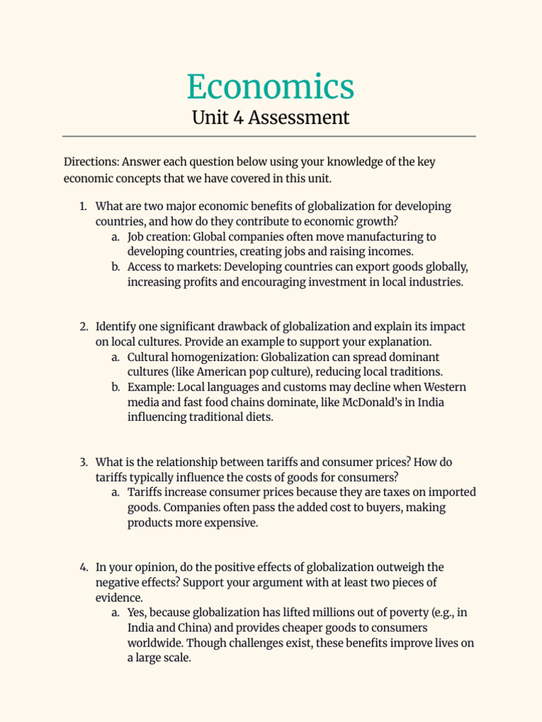 Economics - Unit 4 Assessment | PDF