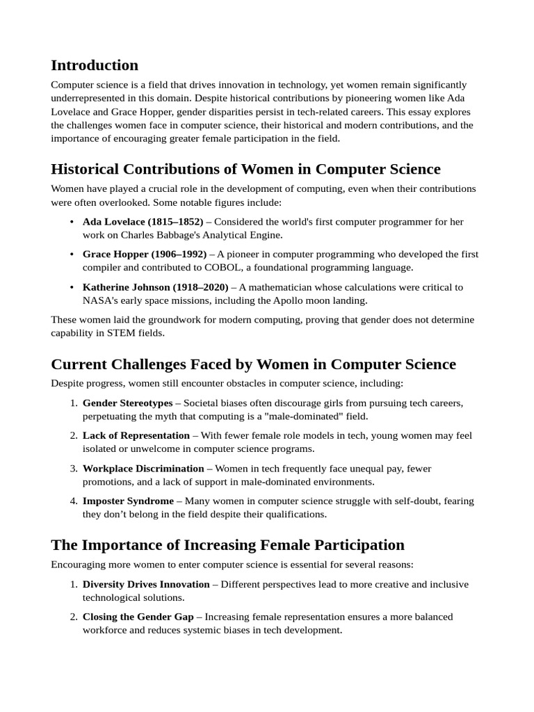 Women in Computer Science | PDF | Woman | Gender
