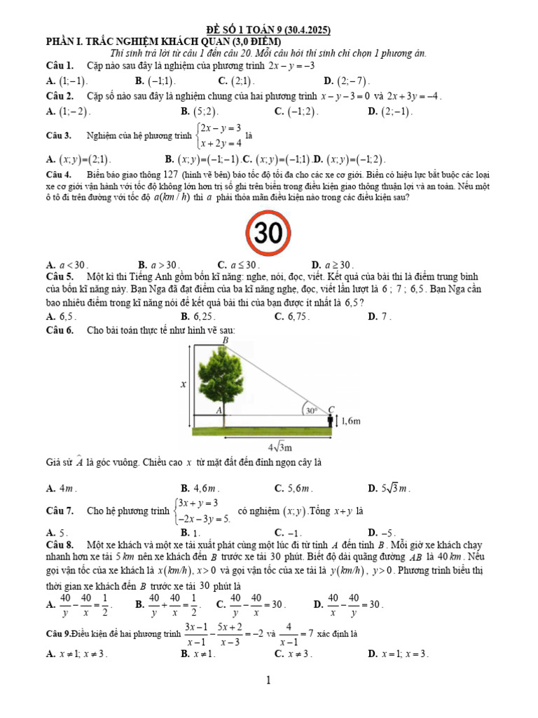 DE SO 1 TOAN 9 | PDF