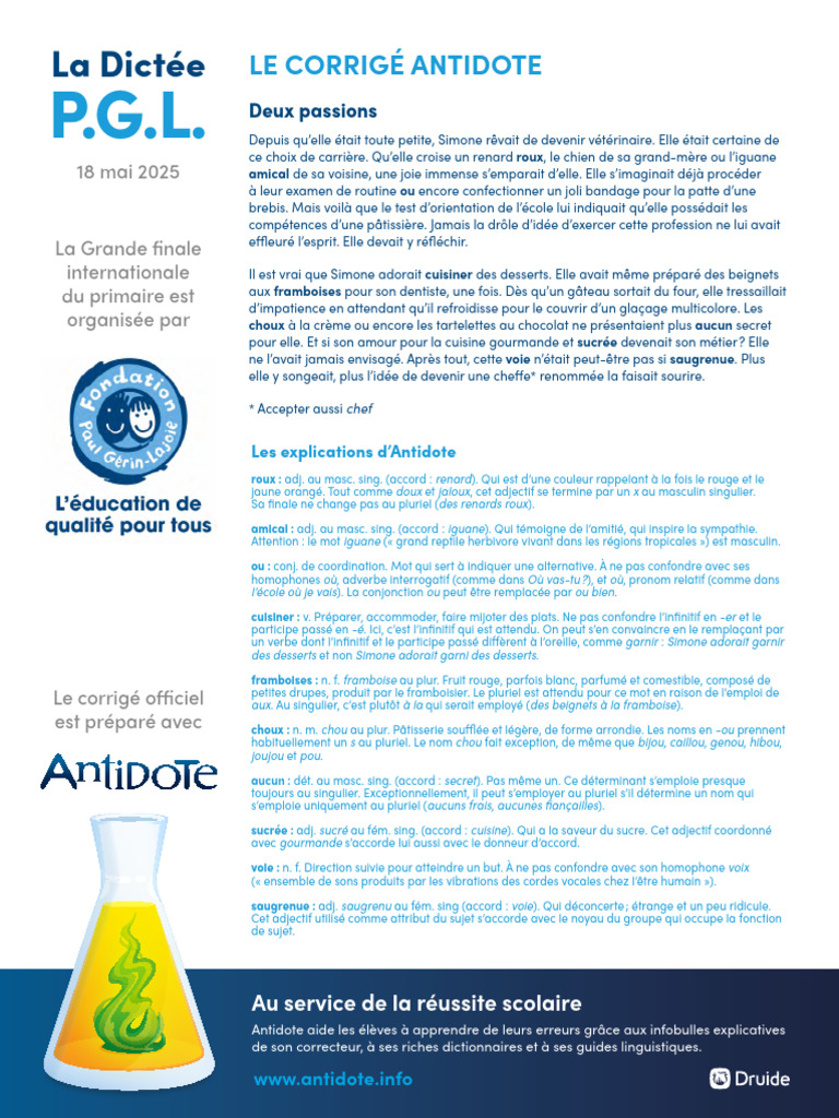 Correction de la Grande Dictée 2025 | PDF | Nombre grammatical | Grammaire