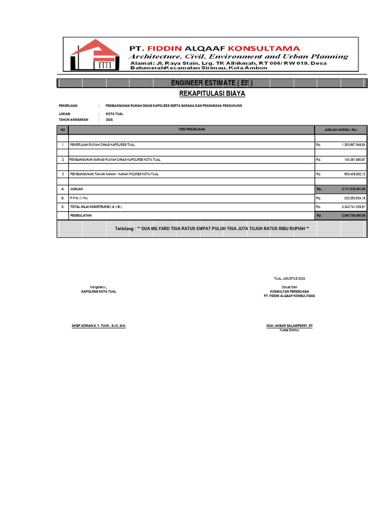 Rab Usulan Rumah Dinas Kapolres + Garasi | PDF