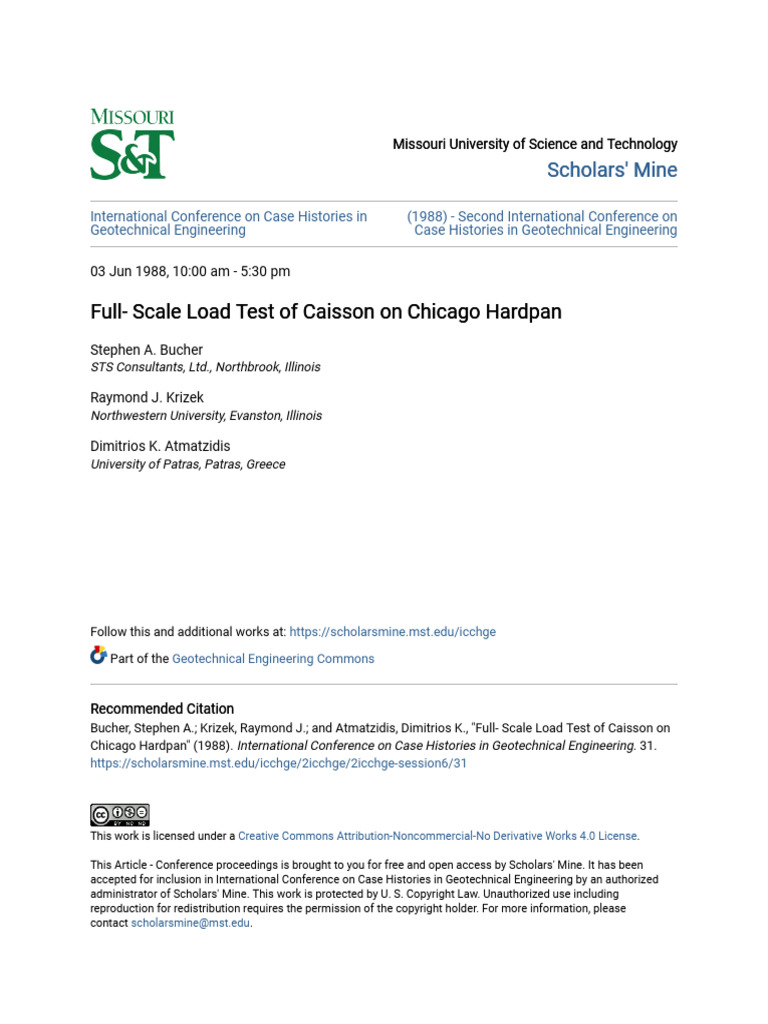 Full - Scale Load Test of Caisson On Chicago Hardpan | PDF | Deep ...